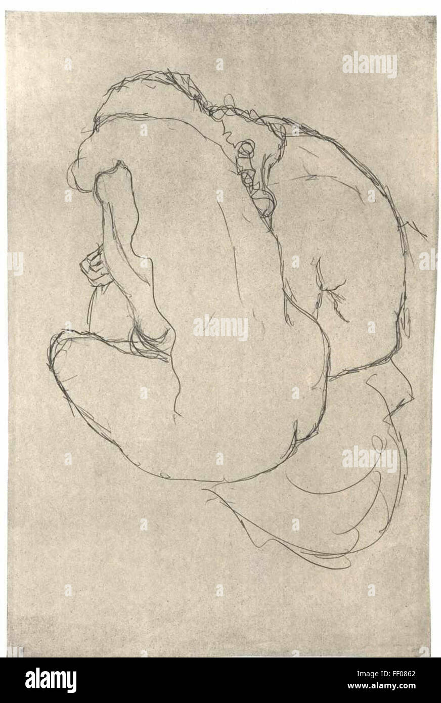 A drawing by Gustav Klimt, showcasing his ornamental style. The sketch ...