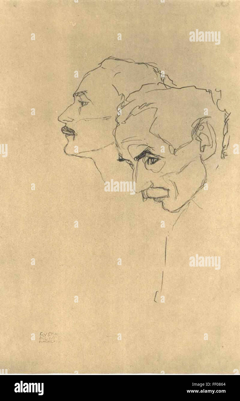 Another intricate drawing by Gustav Klimt, emphasizing his signature ...