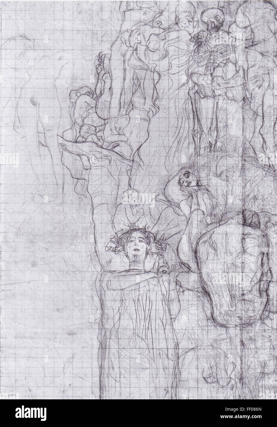 A drawing by Gustav Klimt, featuring his signature use of ornamental ...