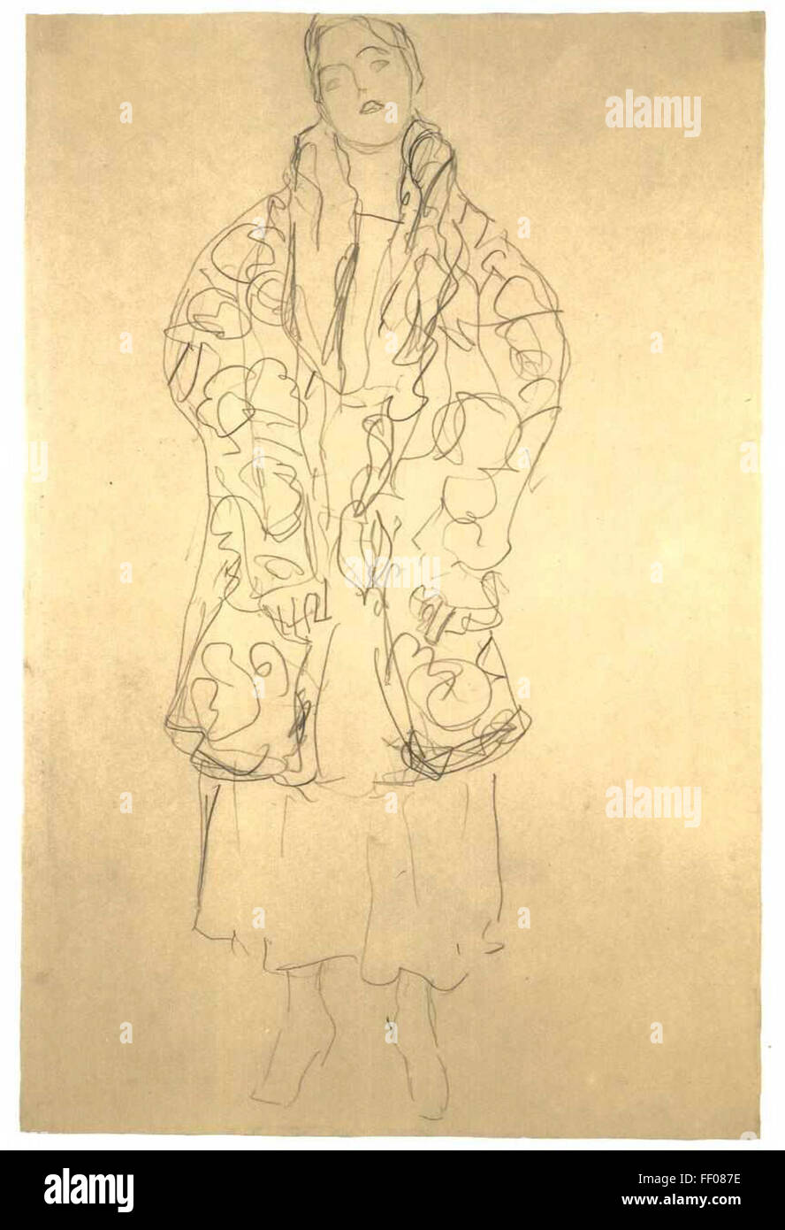 A pencil drawing by Gustav Klimt, demonstrating his mastery in linework ...