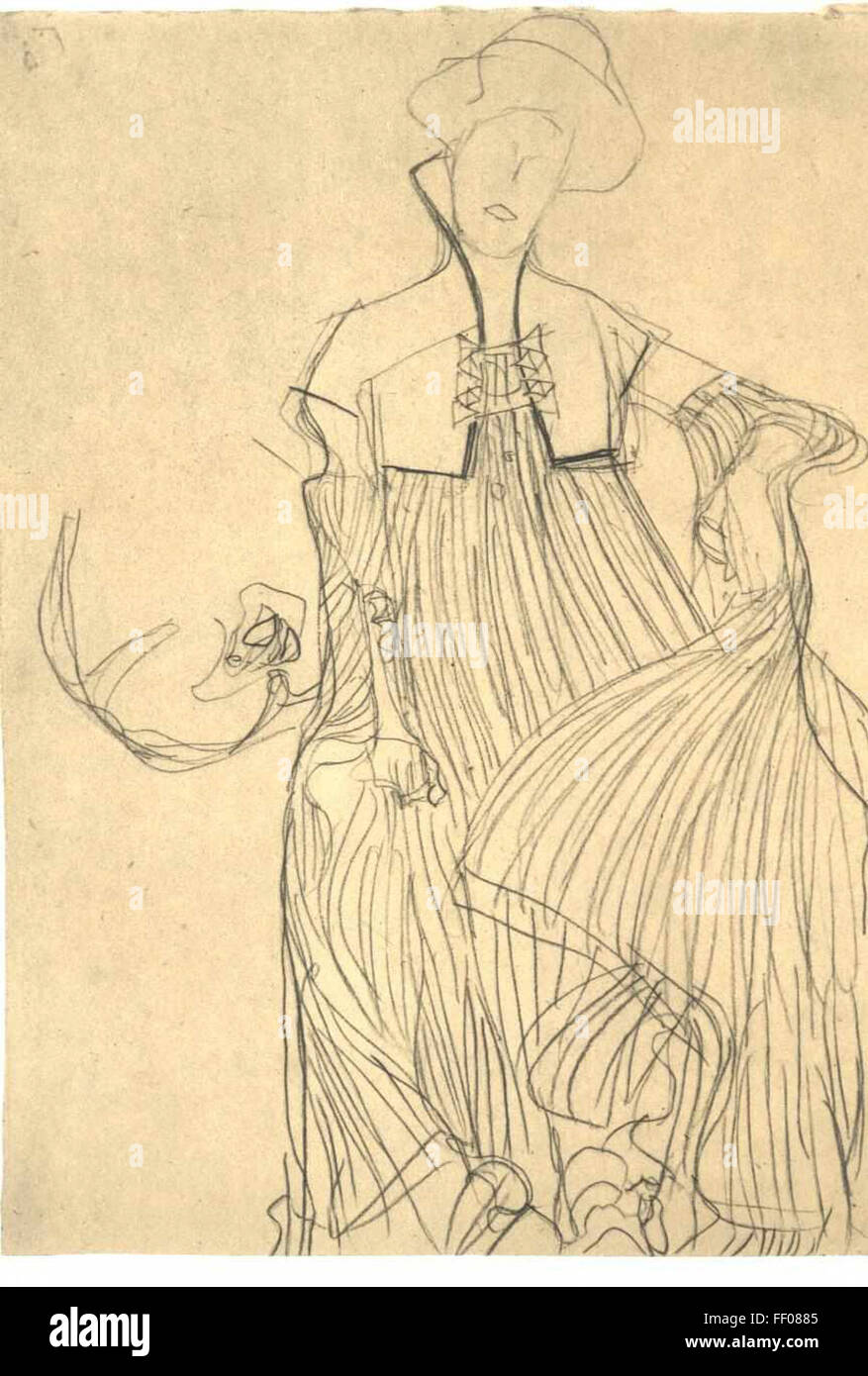 A detailed drawing by Gustav Klimt, showcasing his unique style of ...