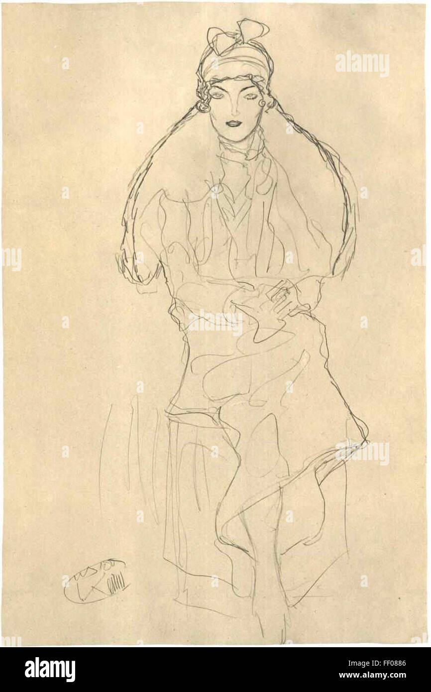 A drawing by Gustav Klimt, demonstrating his unique style with ...
