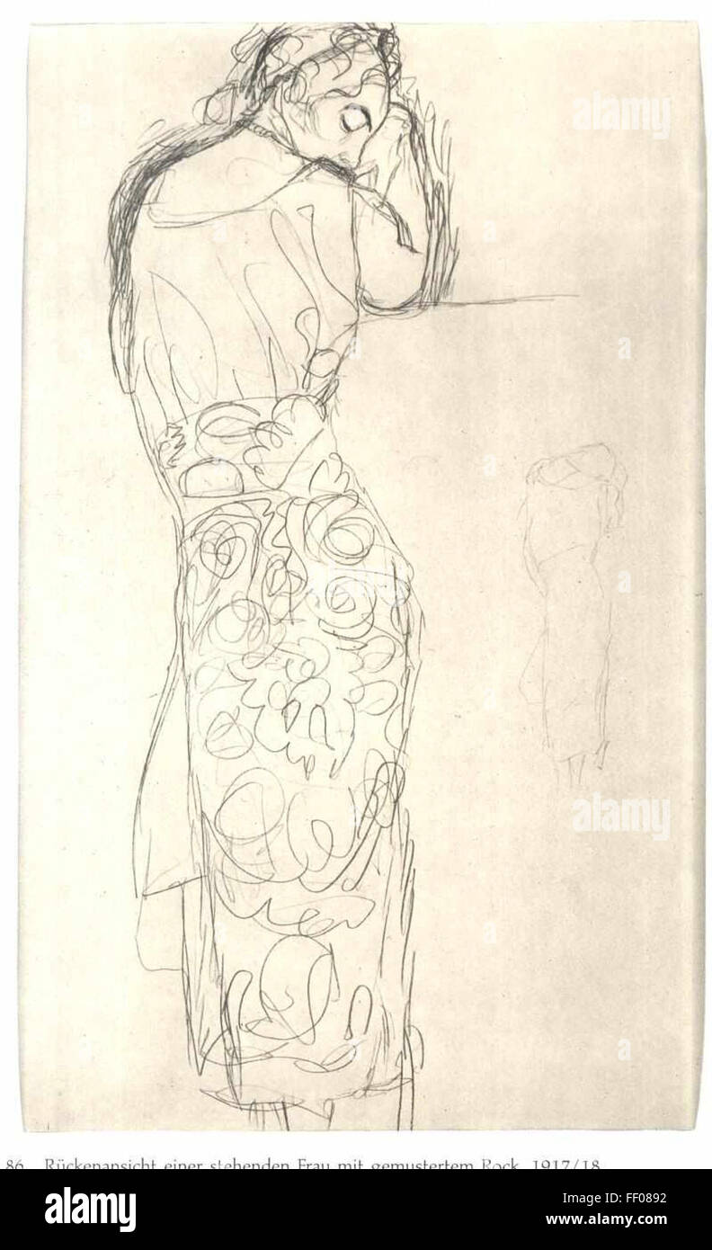 A drawing by Gustav Klimt, known for his distinctive style of detailed ...