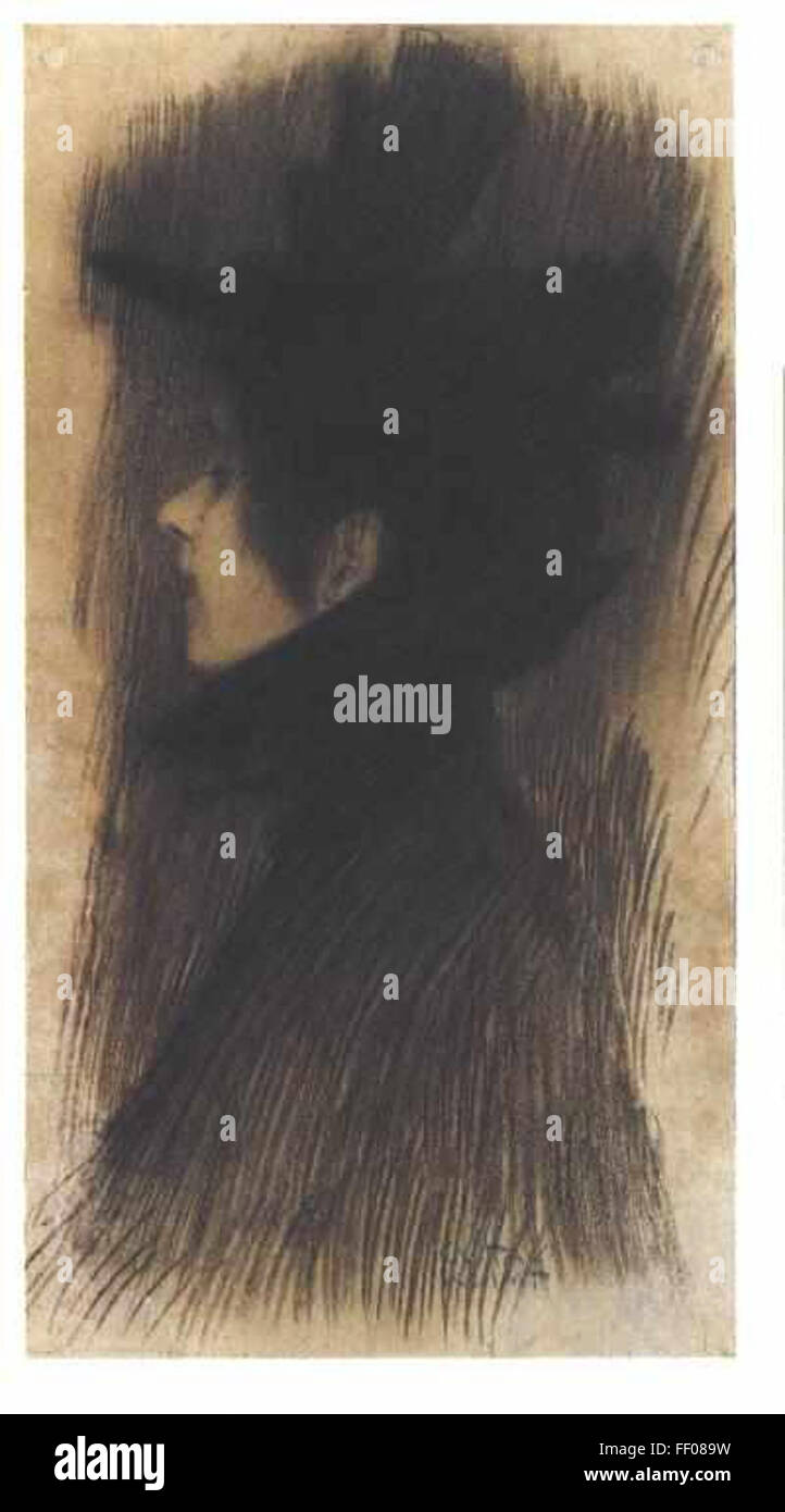 A drawing by Gustav Klimt, known for his detailed and expressive line ...