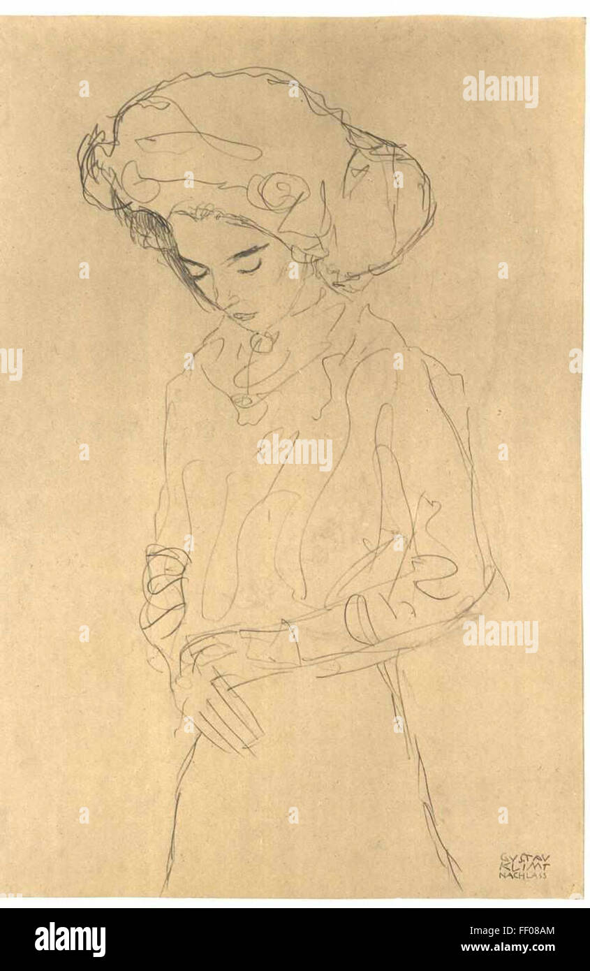A drawing by Gustav Klimt, illustrating his signature ornamental style ...