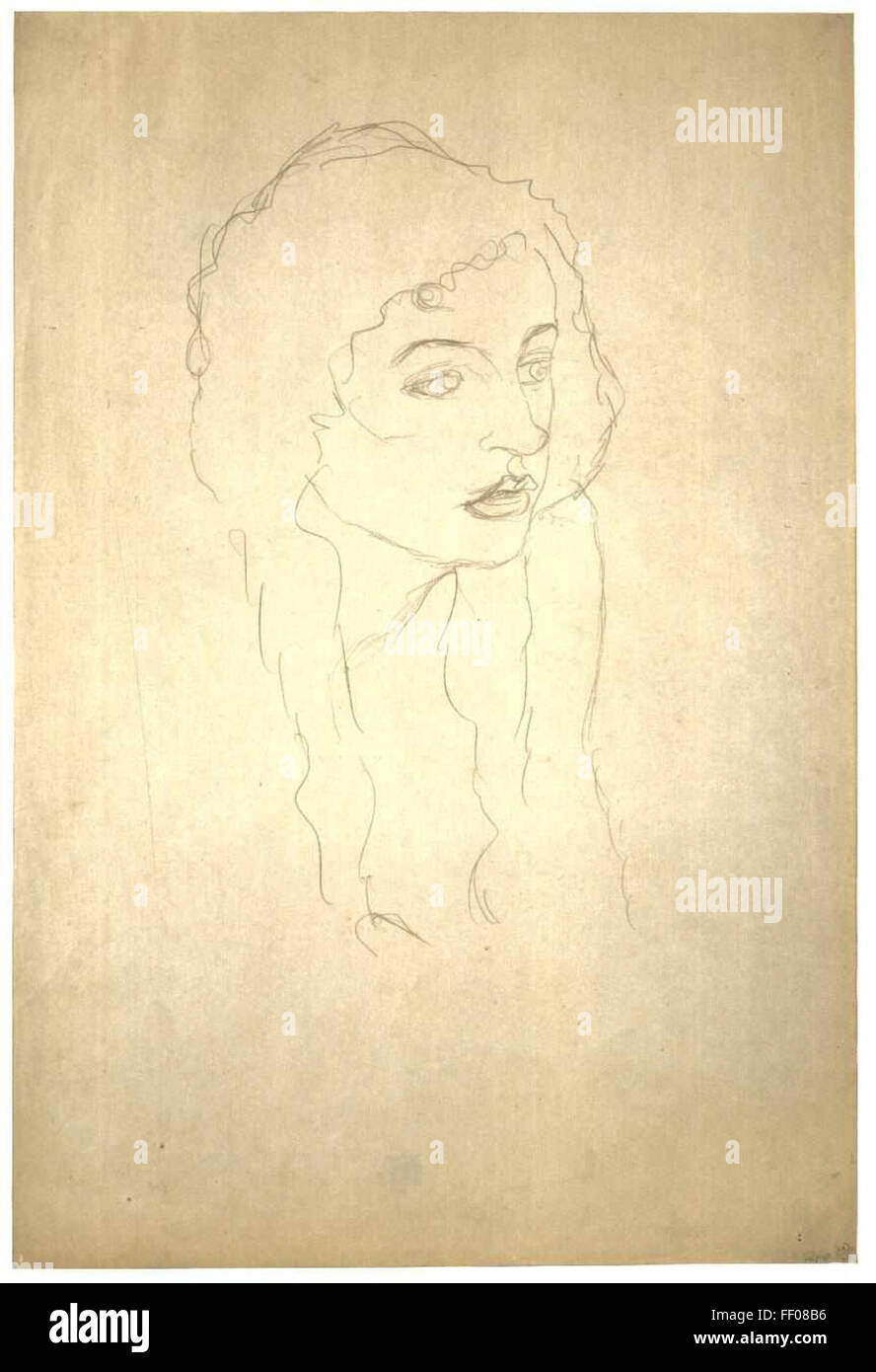 A drawing by Gustav Klimt, known for his symbolic and decorative style ...