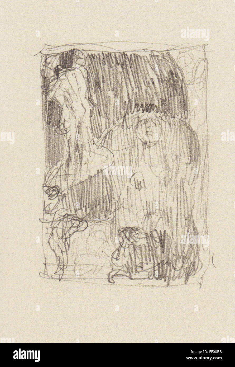 A drawing by Austrian artist Gustav Klimt, known for his distinctive ...