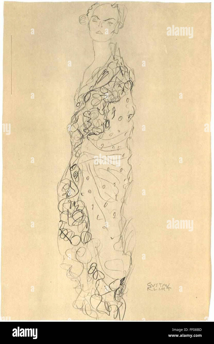 A drawing by Gustav Klimt, known for his signature style blending ...