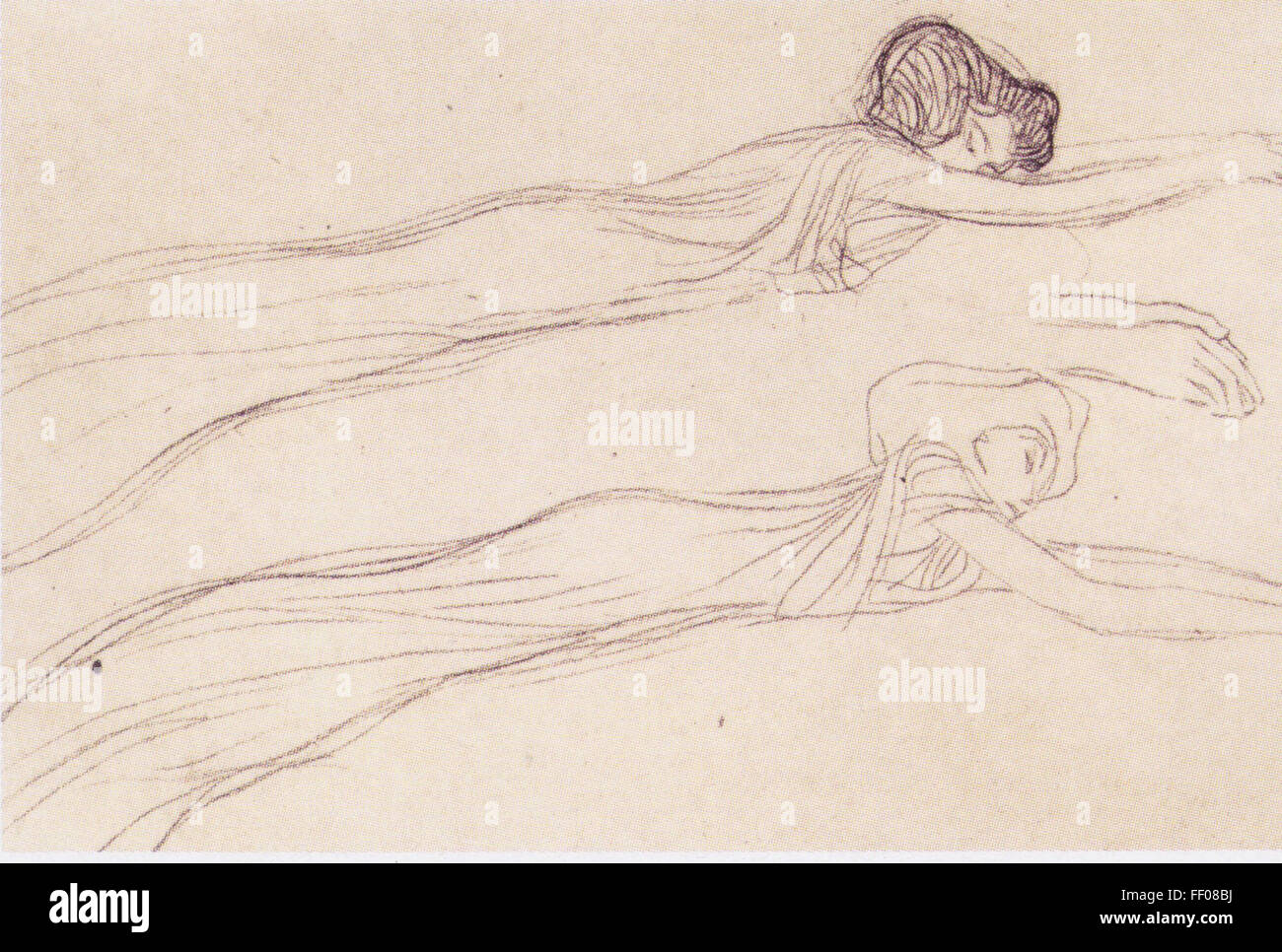 A drawing by Gustav Klimt, showcasing his Art Nouveau style. The sketch ...