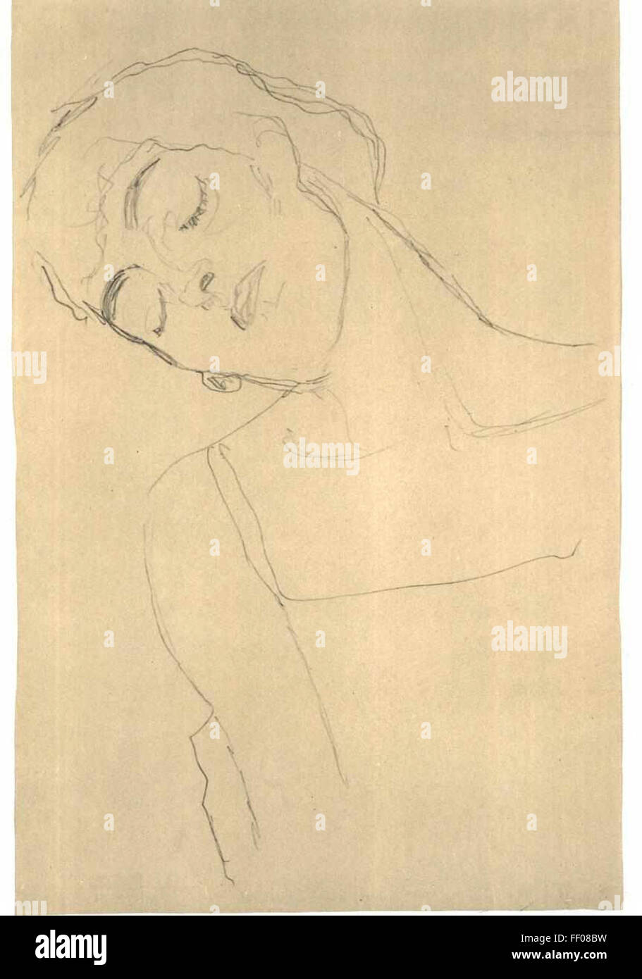 A drawing by Gustav Klimt, known for his distinctive Art Nouveau style ...