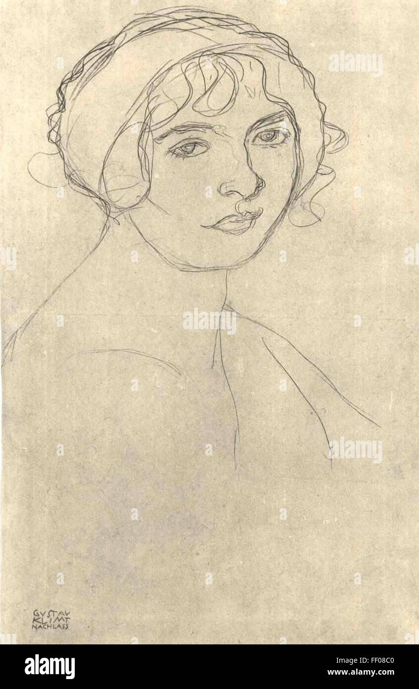 A drawing by Gustav Klimt, known for his distinctive style blending ...