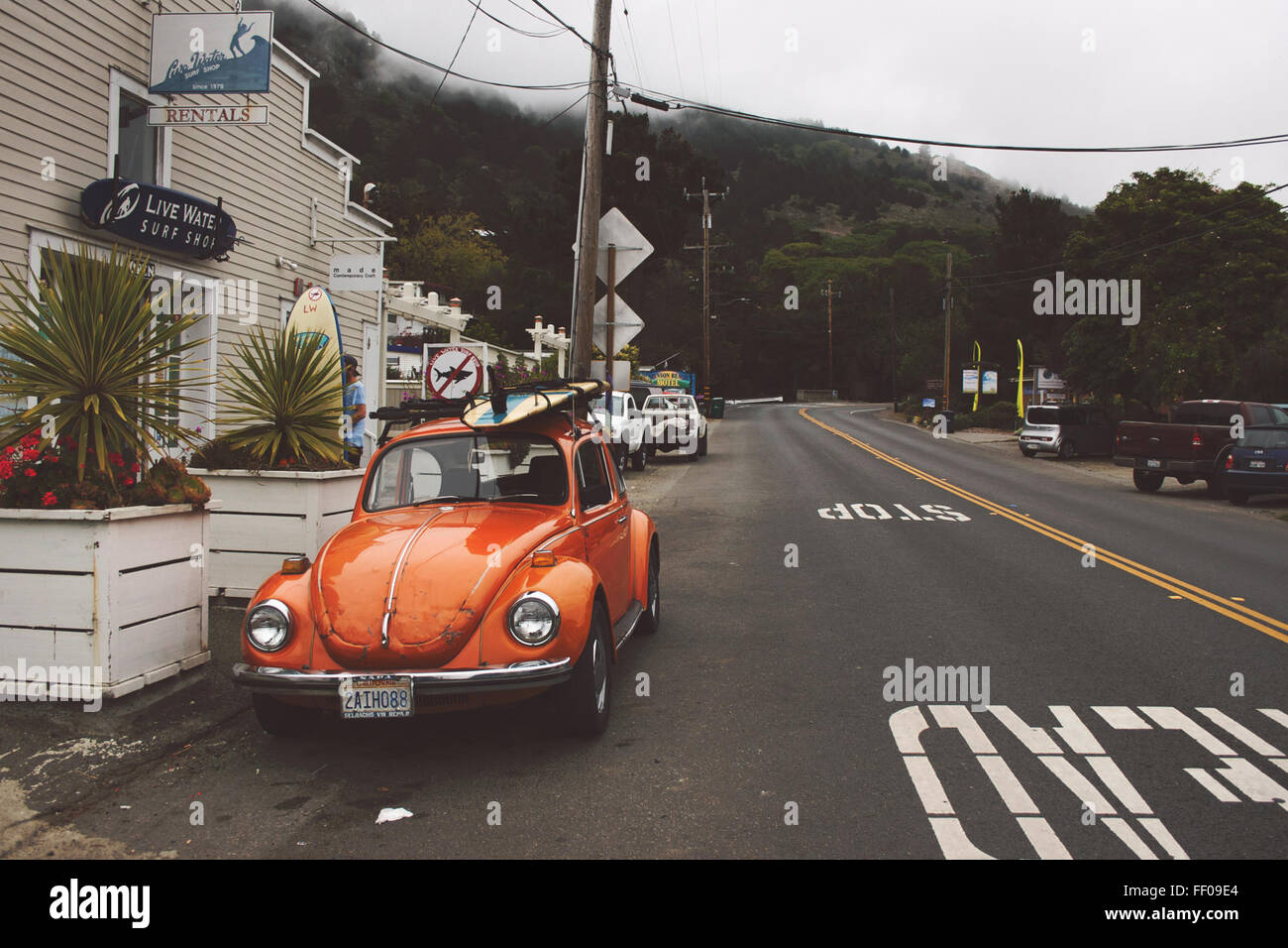 Orange VW Outside a Surf Shop Orange VW Outside a Surf Shop Stock Photo ...