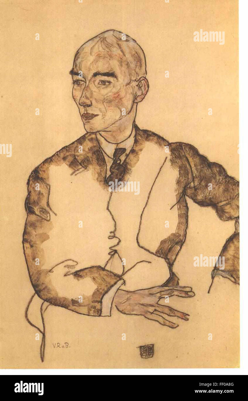A drawing by Egon Schiele, showcasing his trademark expressive and ...