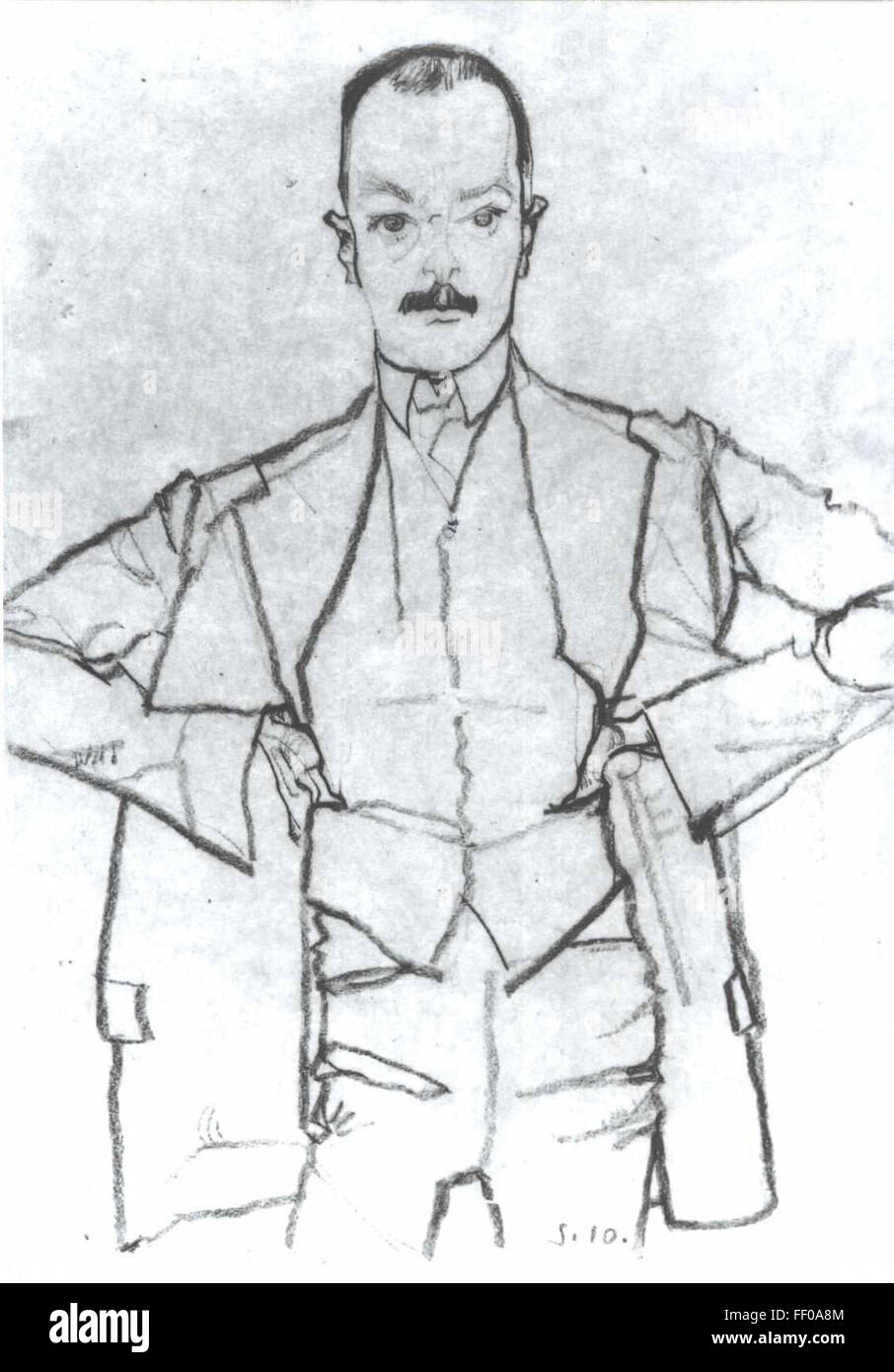 Another drawing by Egon Schiele, showcasing his distinctive use of ...