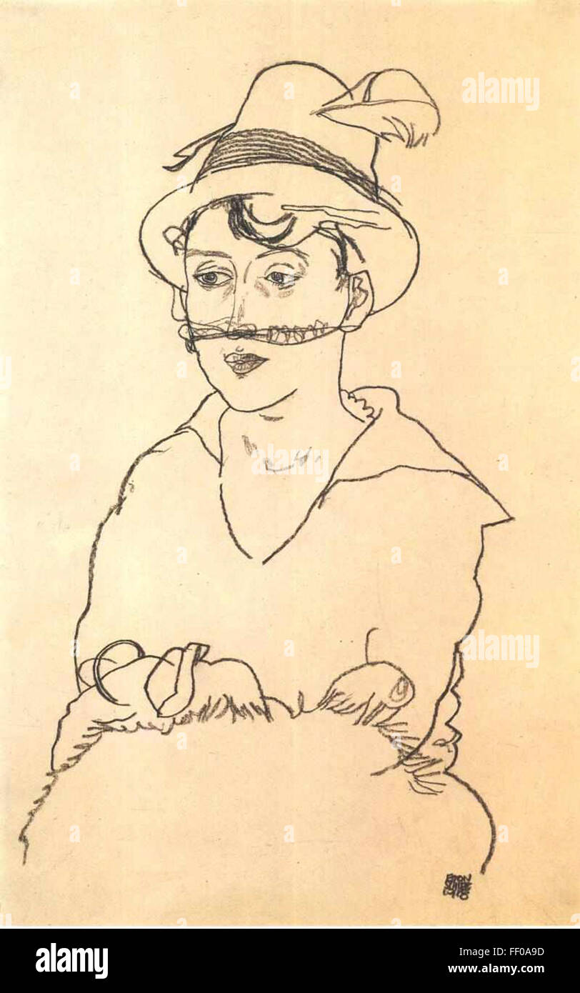 A powerful drawing by Egon Schiele, marked by his signature expressive ...