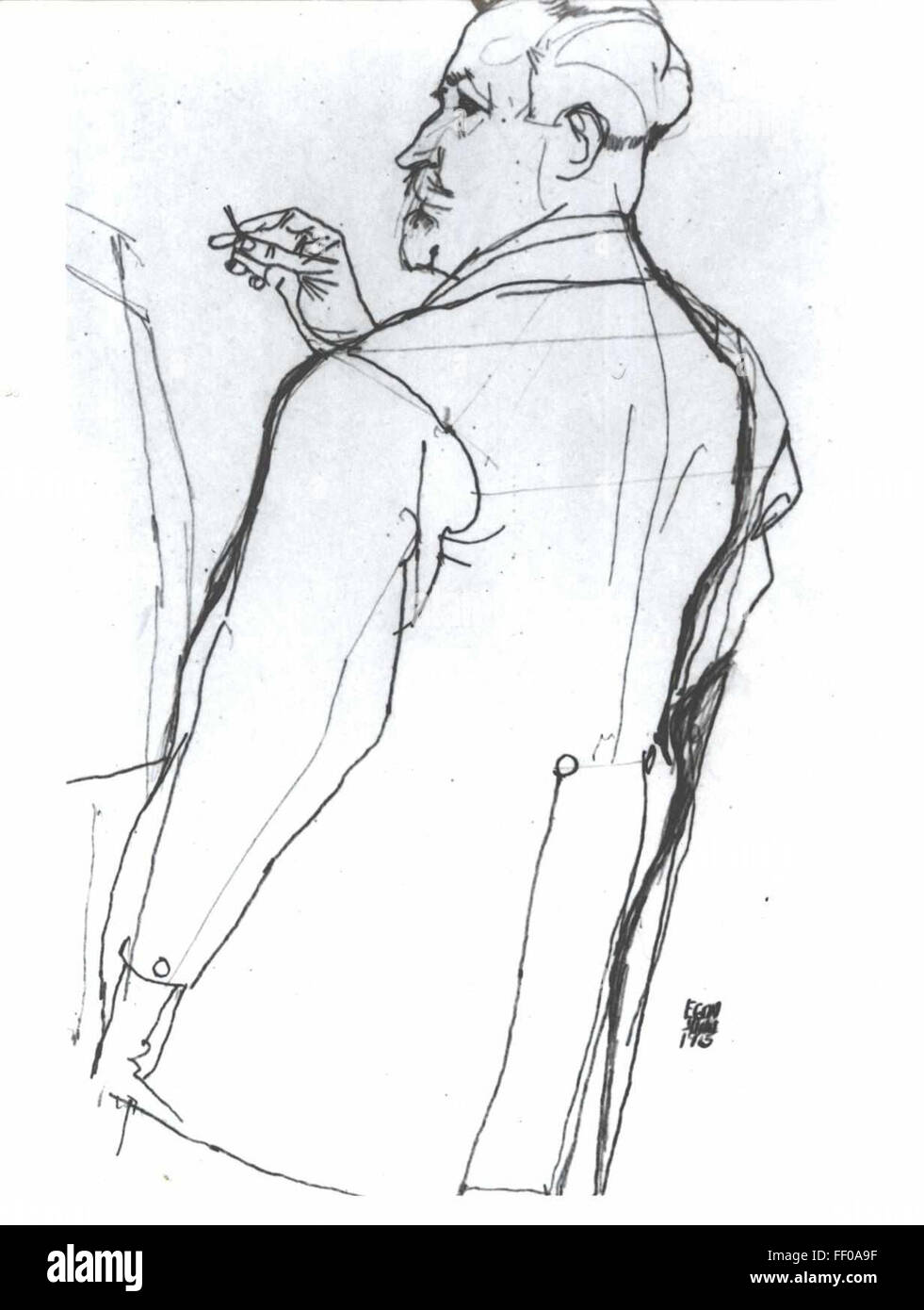 A detailed drawing by Egon Schiele, displaying his signature ...