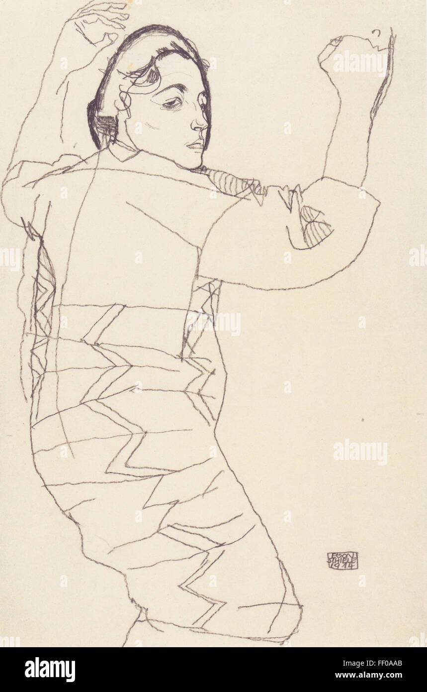 A figure drawing by Egon Schiele, showcasing his bold and expressive ...