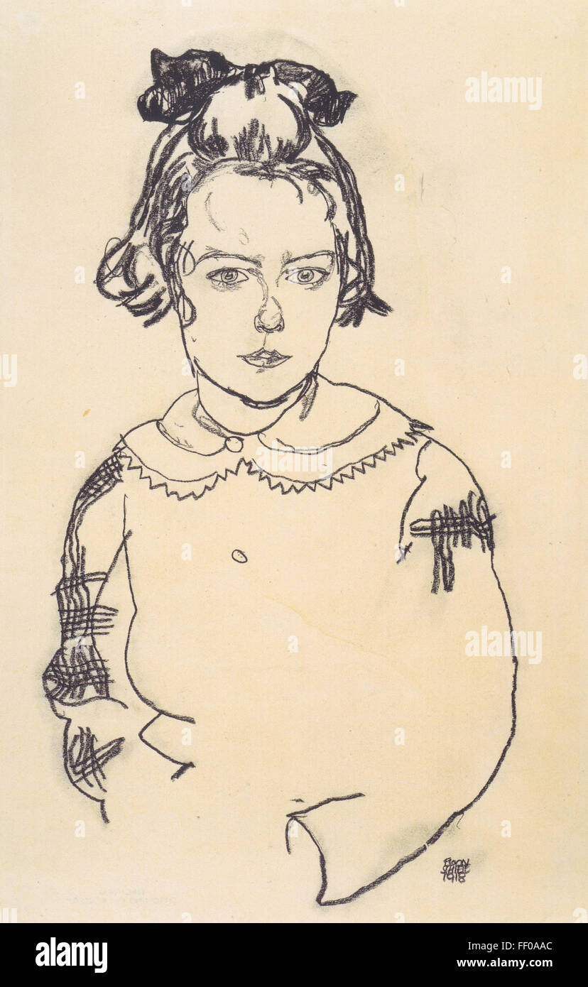 A drawing by Egon Schiele, known for his expressive and raw artistic ...