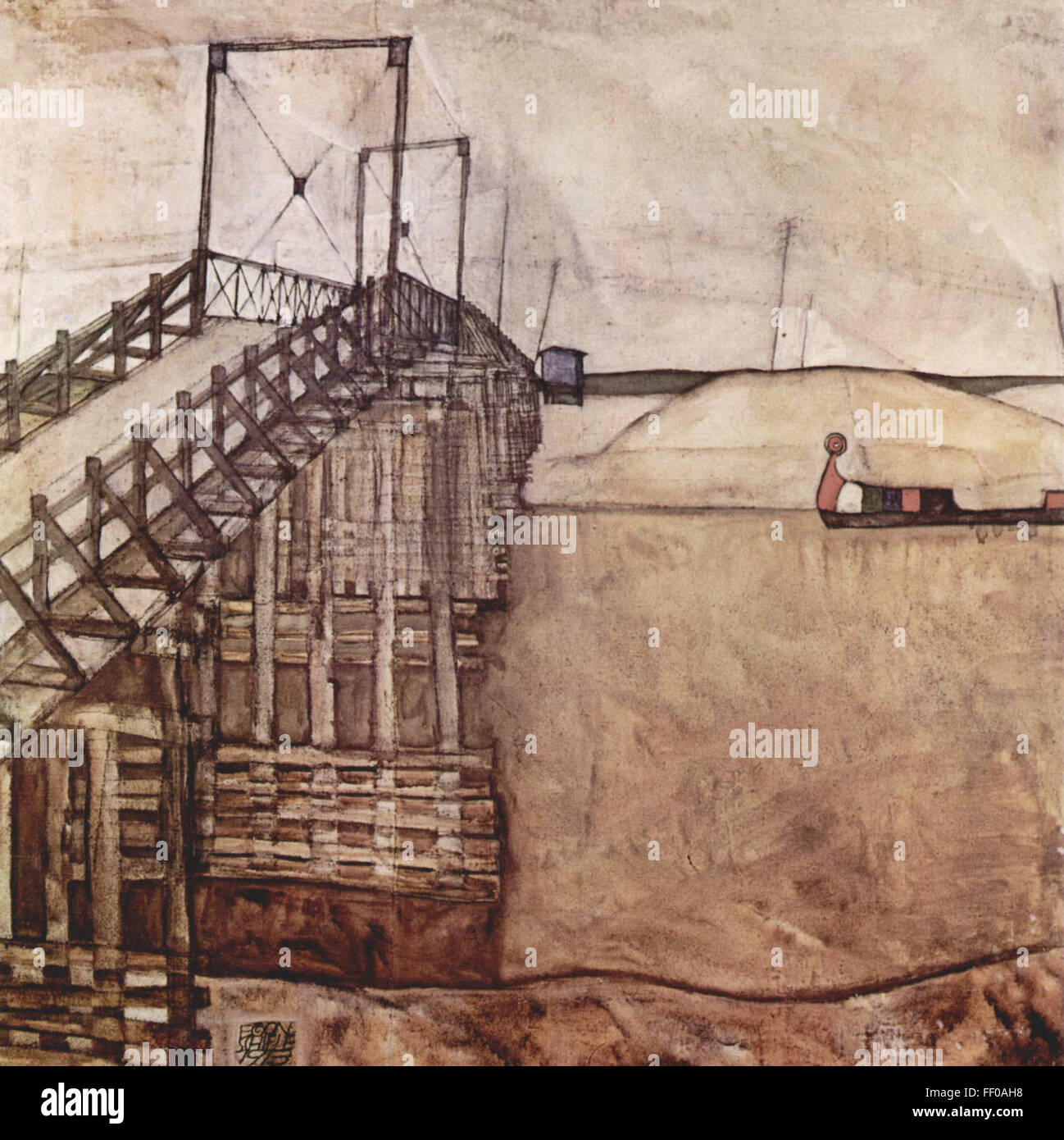 'The Bridge' by Egon Schiele, a piece that reflects his unique ...