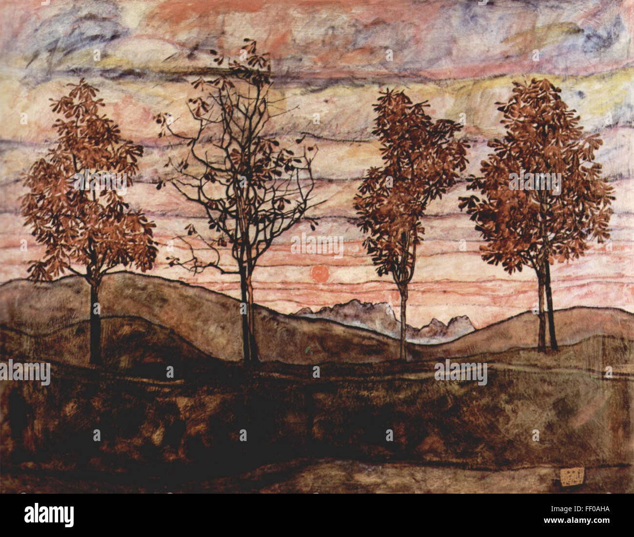 Vier Bäume, or 'Four Trees,' is a drawing by Egon Schiele. It features ...