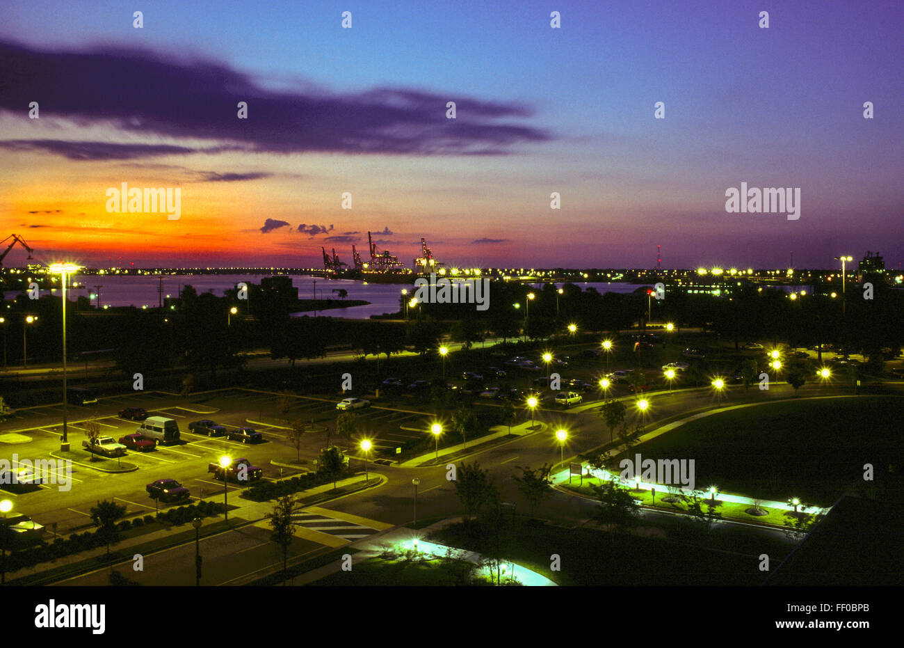 Norfolk Harbor At Night With Ships In Dock Stock Photo - Alamy