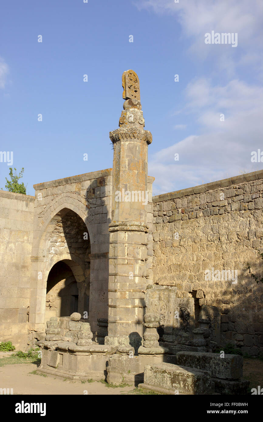 Column in Tatev monastery, Gavazan (the pendulous column), evening ...