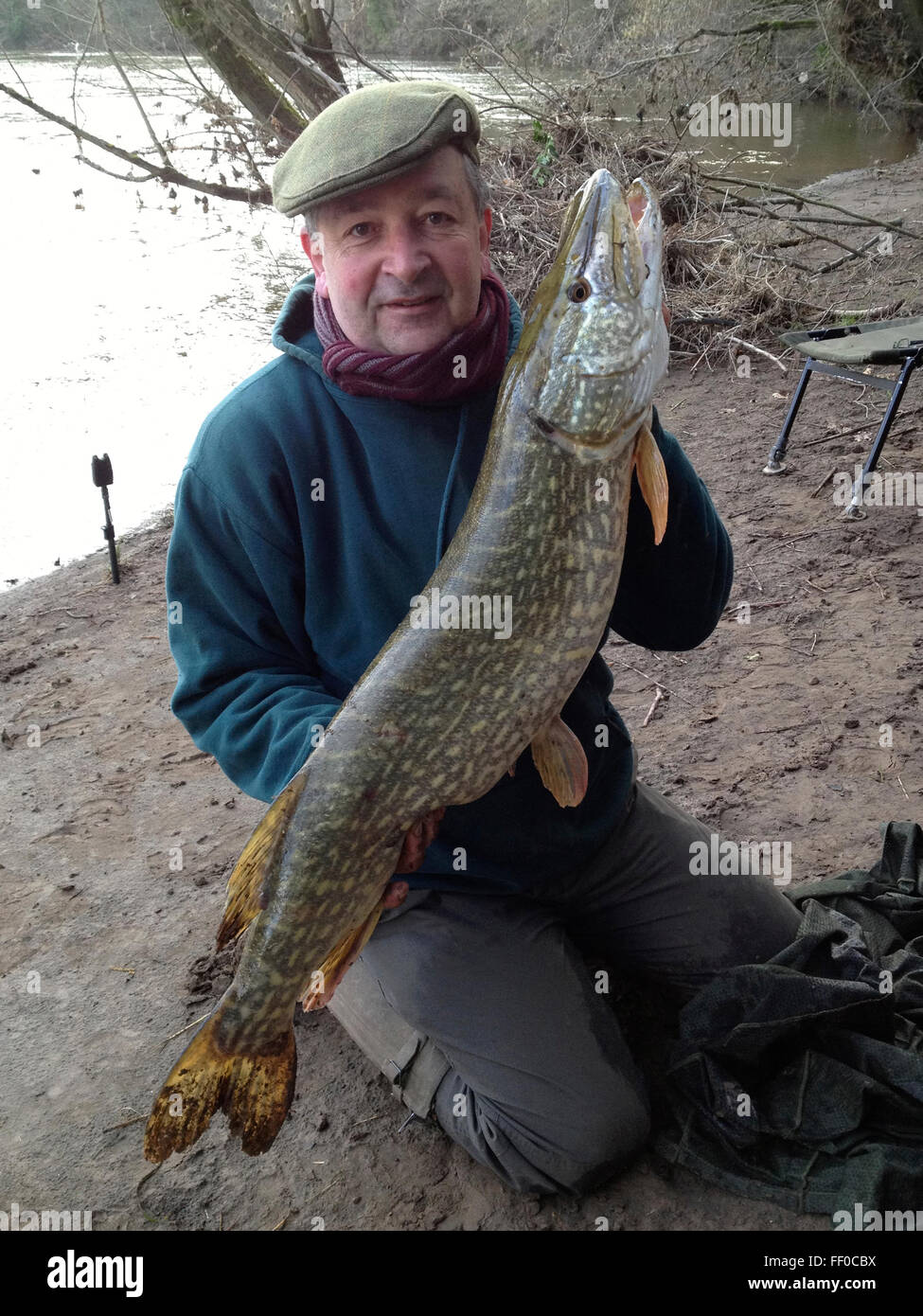 Angler with 19lb 12oz Pike caught from River Wye at The Warren Hay-on ...
