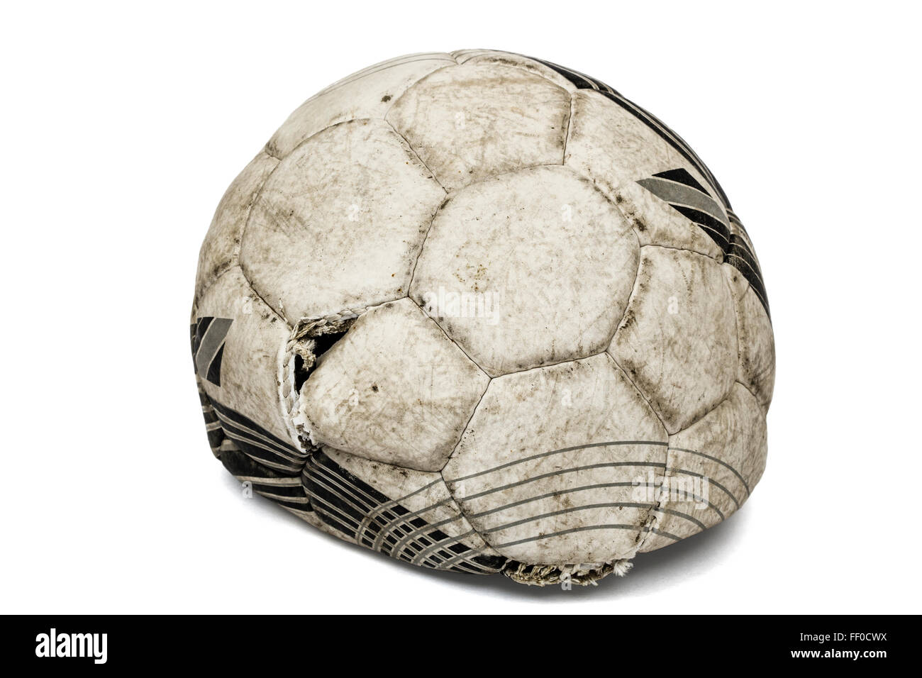 Old torn soccer ball, isolated on white background Stock Photo - Alamy