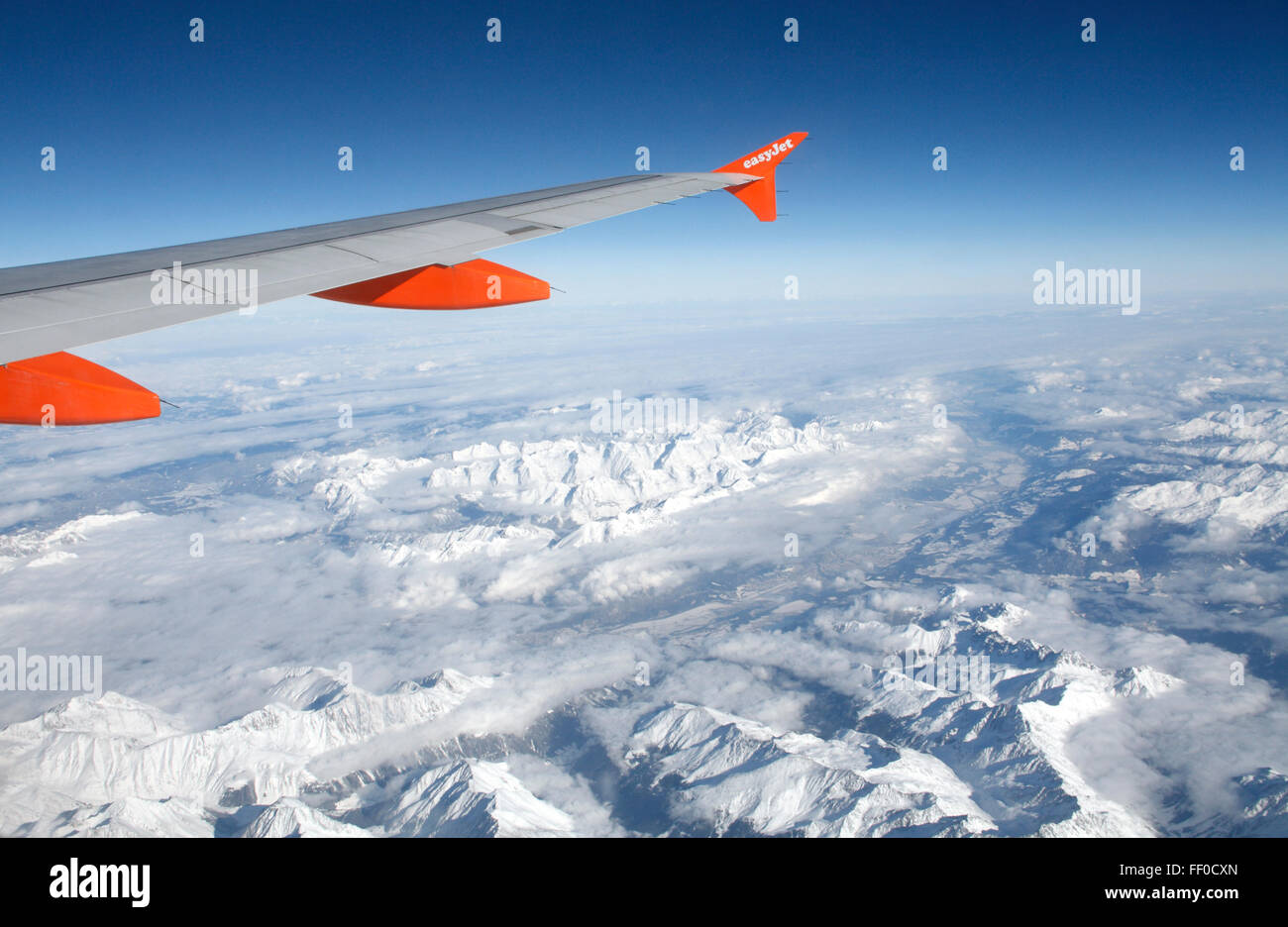 An Easyjet Airbus A320 flying over the Alps on route from Venice to ...