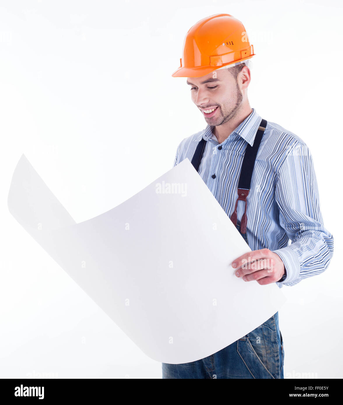 A builder man on the white background Stock Photo - Alamy
