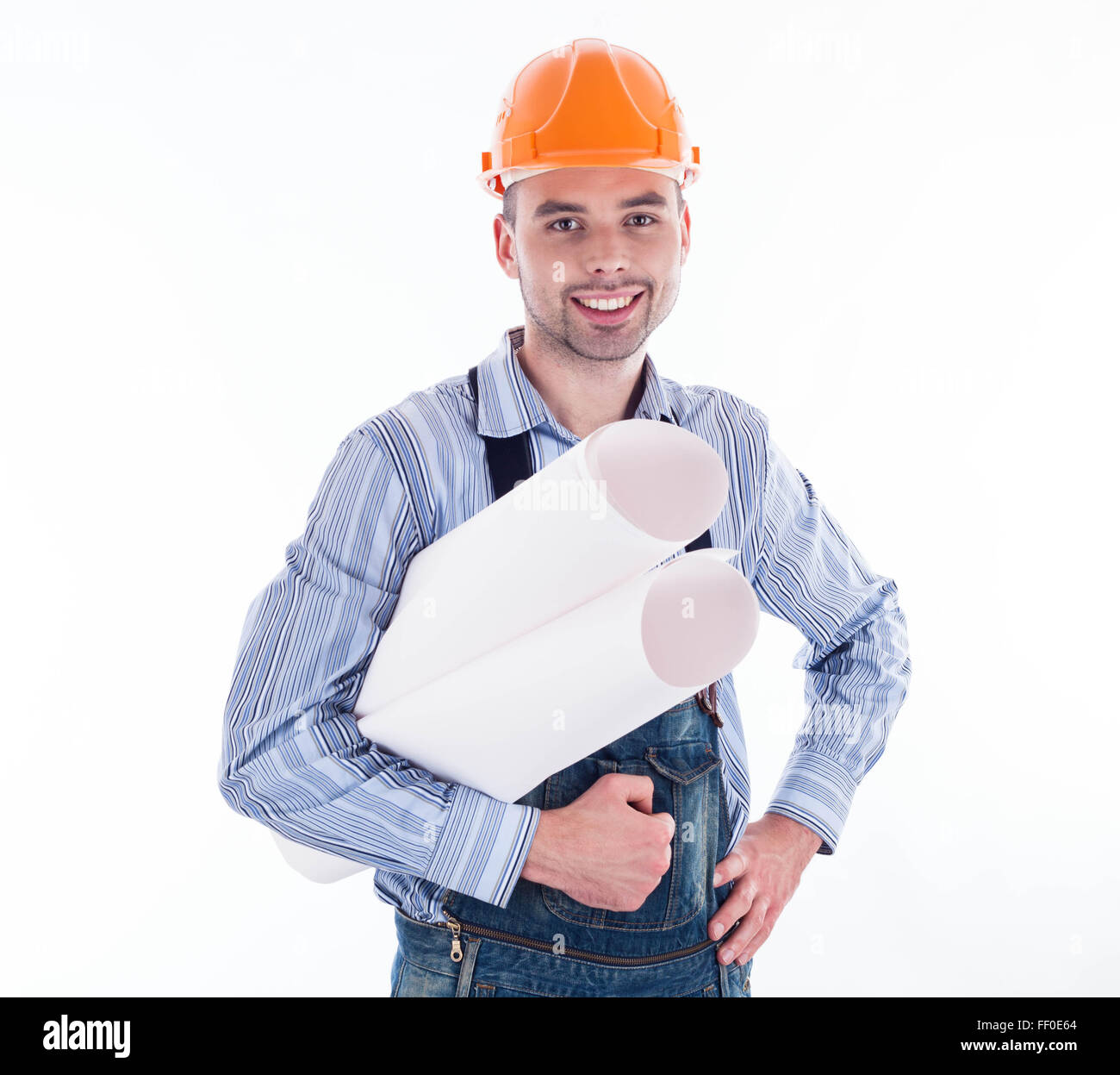 A builder man on the white background Stock Photo - Alamy