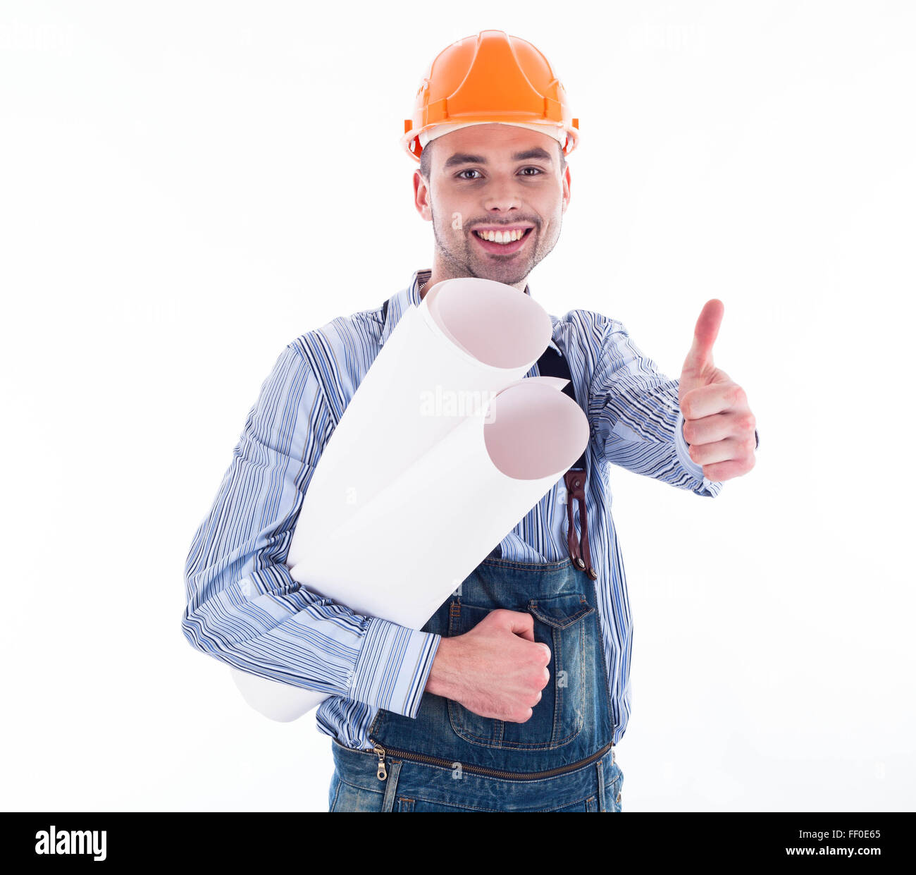 A builder man on the white background Stock Photo - Alamy