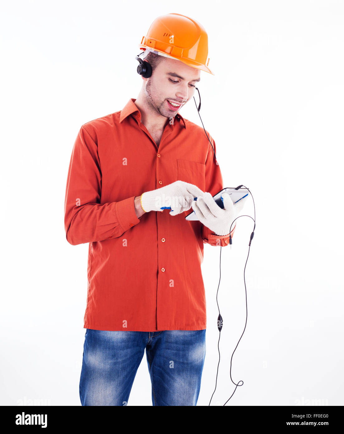 A builder with a tablet Stock Photo - Alamy