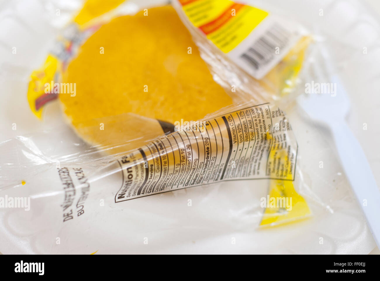 Prepackaged processed hotel breakfast food of little nutritional value ...