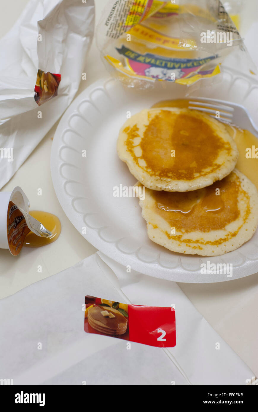 Prepackaged processed hotel breakfast food of little nutritional value ...