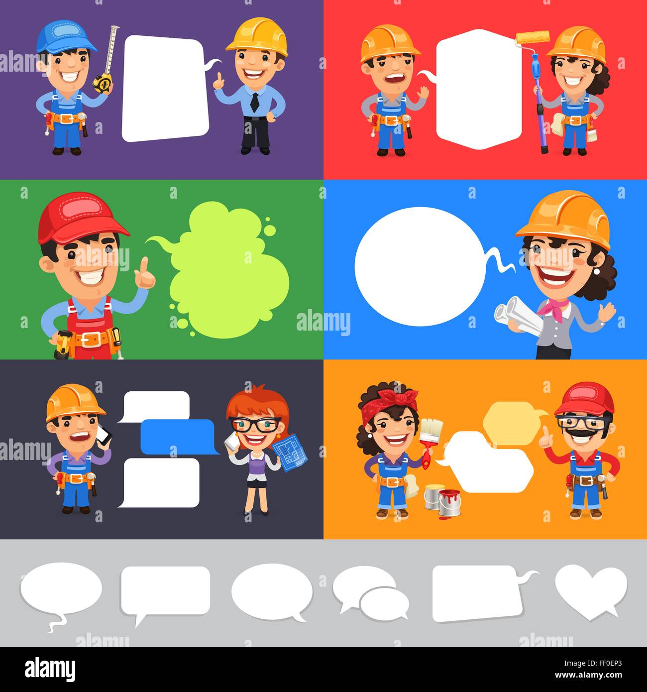 Set of a Speaking Cartoon Builders Stock Vector Image & Art - Alamy