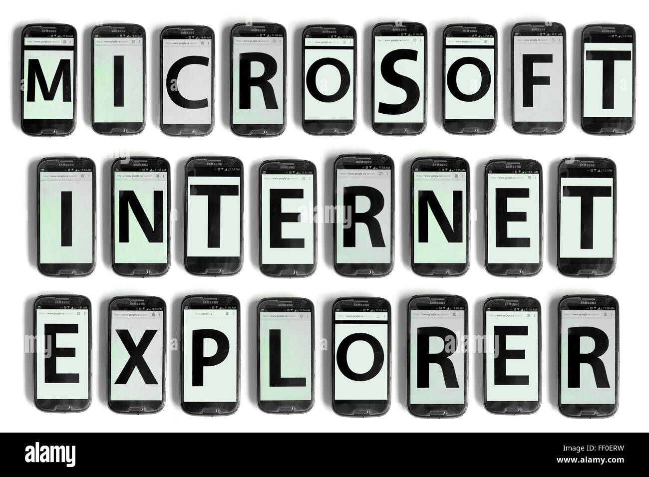 Microsoft Internet Explorer written on the screens of smartphones ...