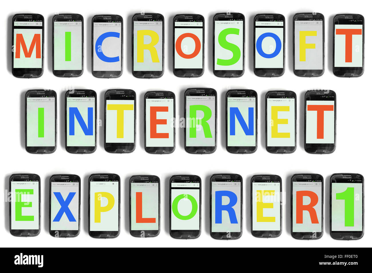 Microsoft Internet Explorer 1 written on the screens of smartphones ...