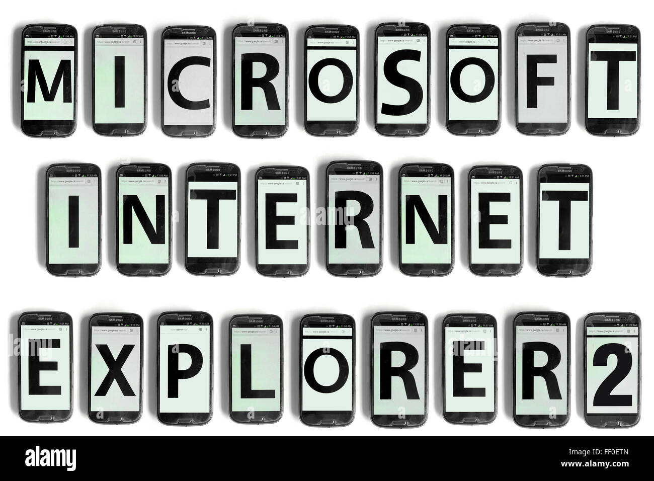 Microsoft Internet Explorer 2 written on the screens of smartphones ...