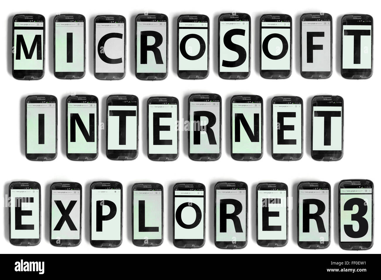 Microsoft Internet Explorer 3 written on the screens of smartphones ...