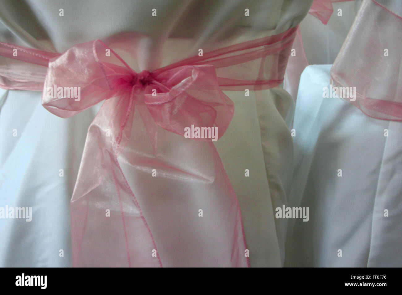 A pink bow decorates a chair at a wedding reception Stock Photo - Alamy