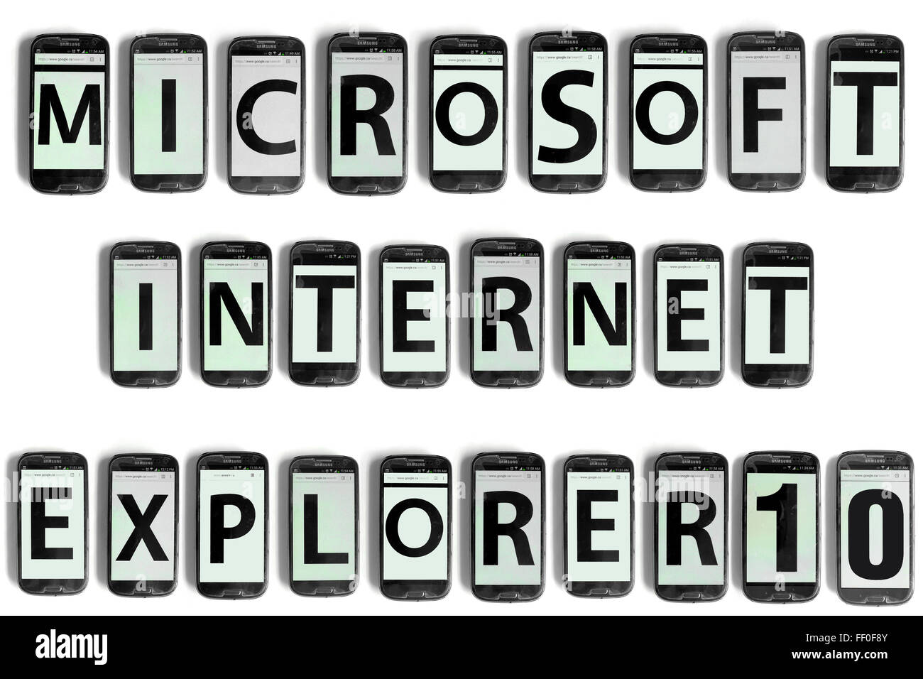 Microsoft Internet Explorer 10 written on the screens of smartphones ...