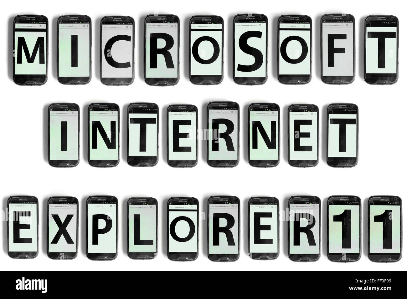 Microsoft Internet Explorer 11 written on the screens of smartphones ...