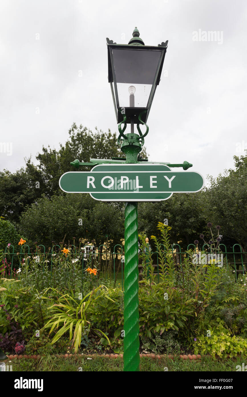 Ropley station lamp post and sign on the heritage Mid Hants railway ...