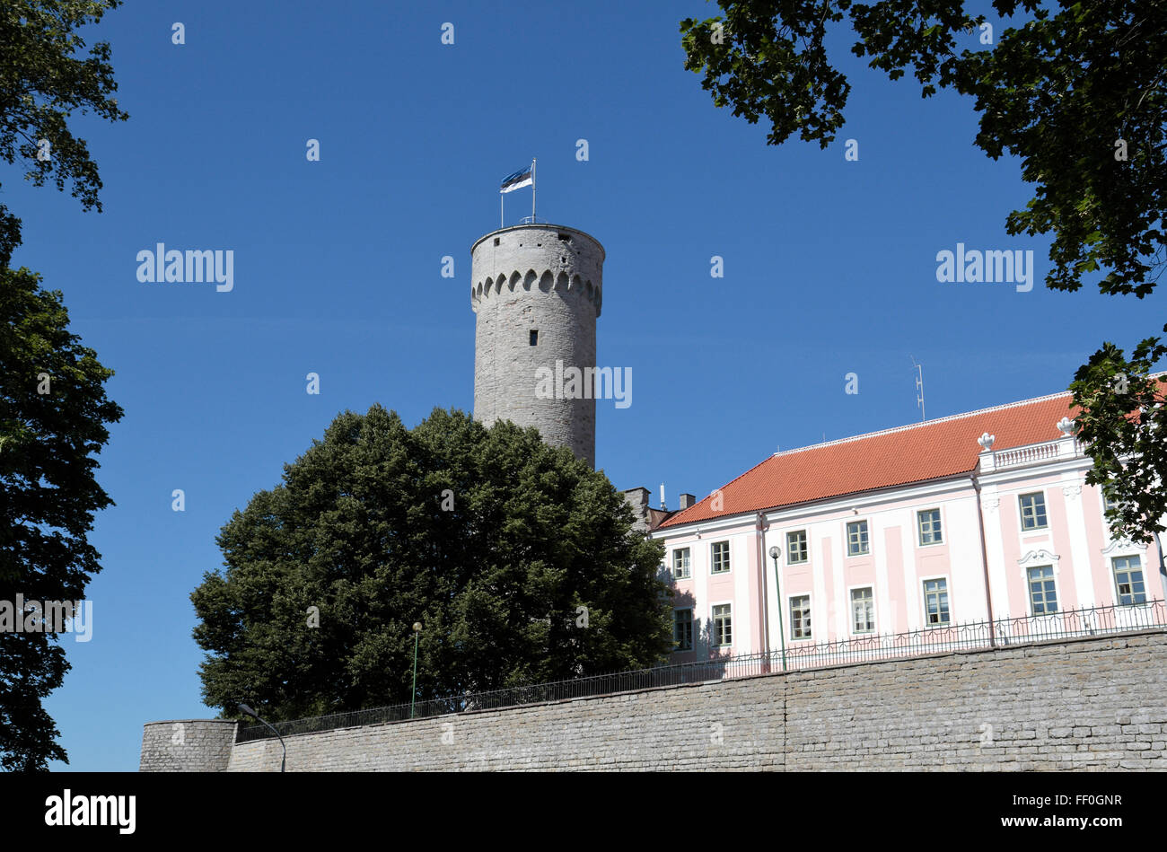 The City walls and the Estonian Parliament (Riigíkogu) building on ...