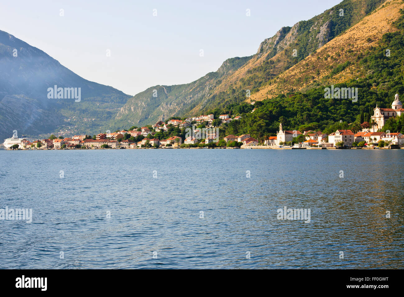 Dobrota,Bay outside Kotor Town,Fortifications snaking up the ...