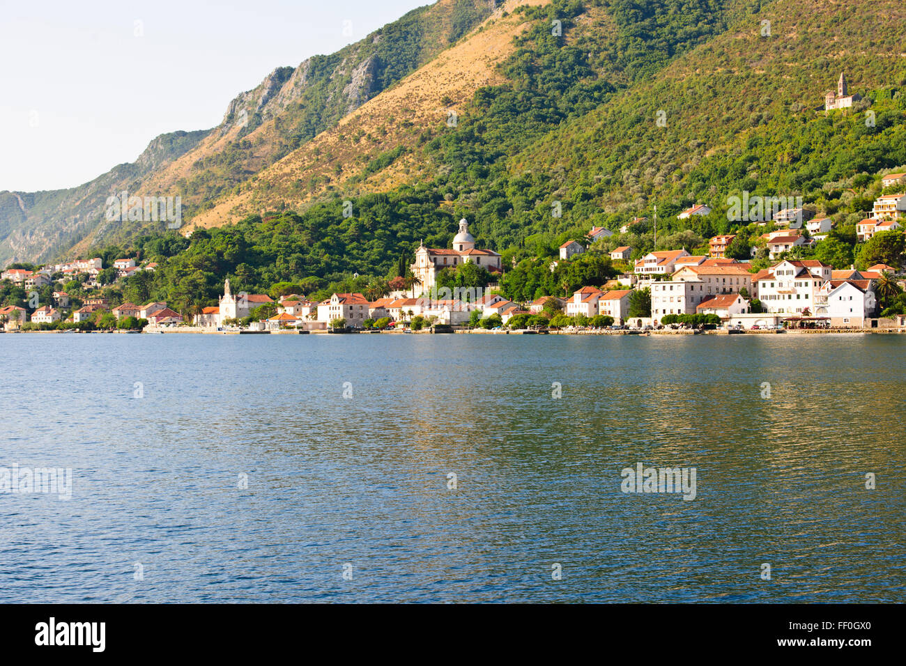 Dobrota,Bay outside Kotor Town,Fortifications snaking up the ...