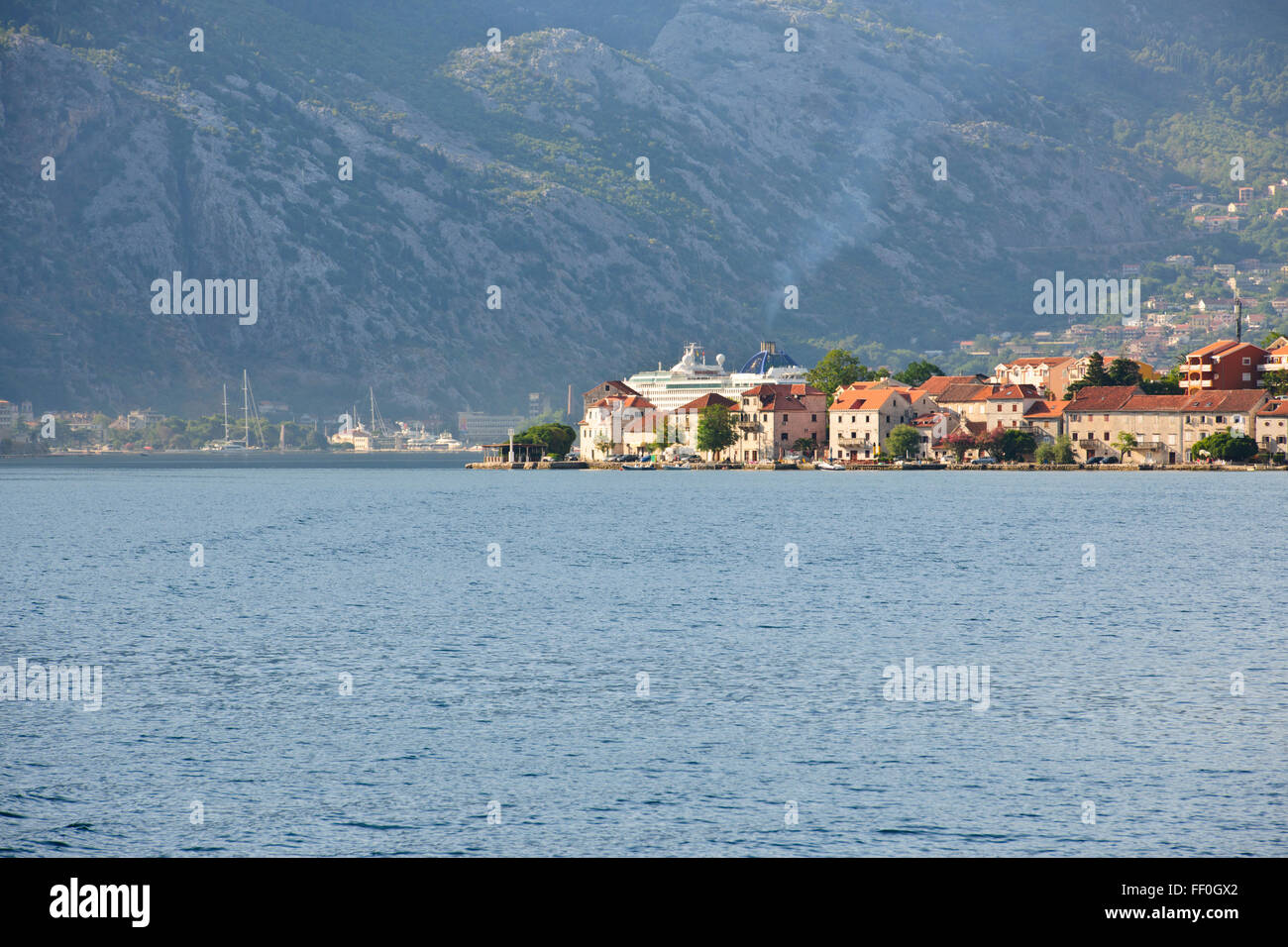 Dobrota,Bay outside Kotor Town,Fortifications snaking up the ...
