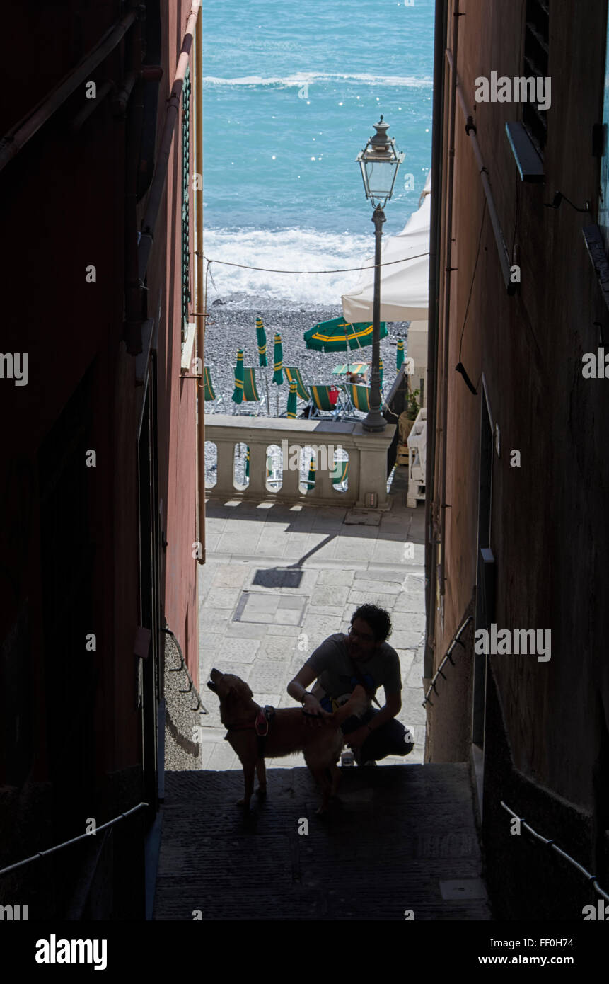 Picturesque foreshortening with man and his dog Stock Photo - Alamy