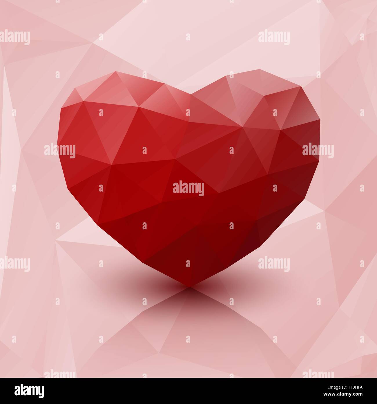 Abstract red heart low poly with reflection. Romantic background for ...